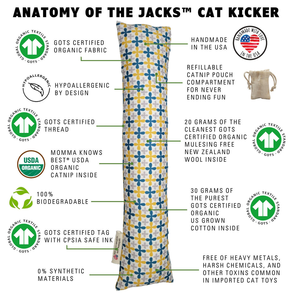 Cat Kicker Toy | Organic | Handmade in The USA - toe beans