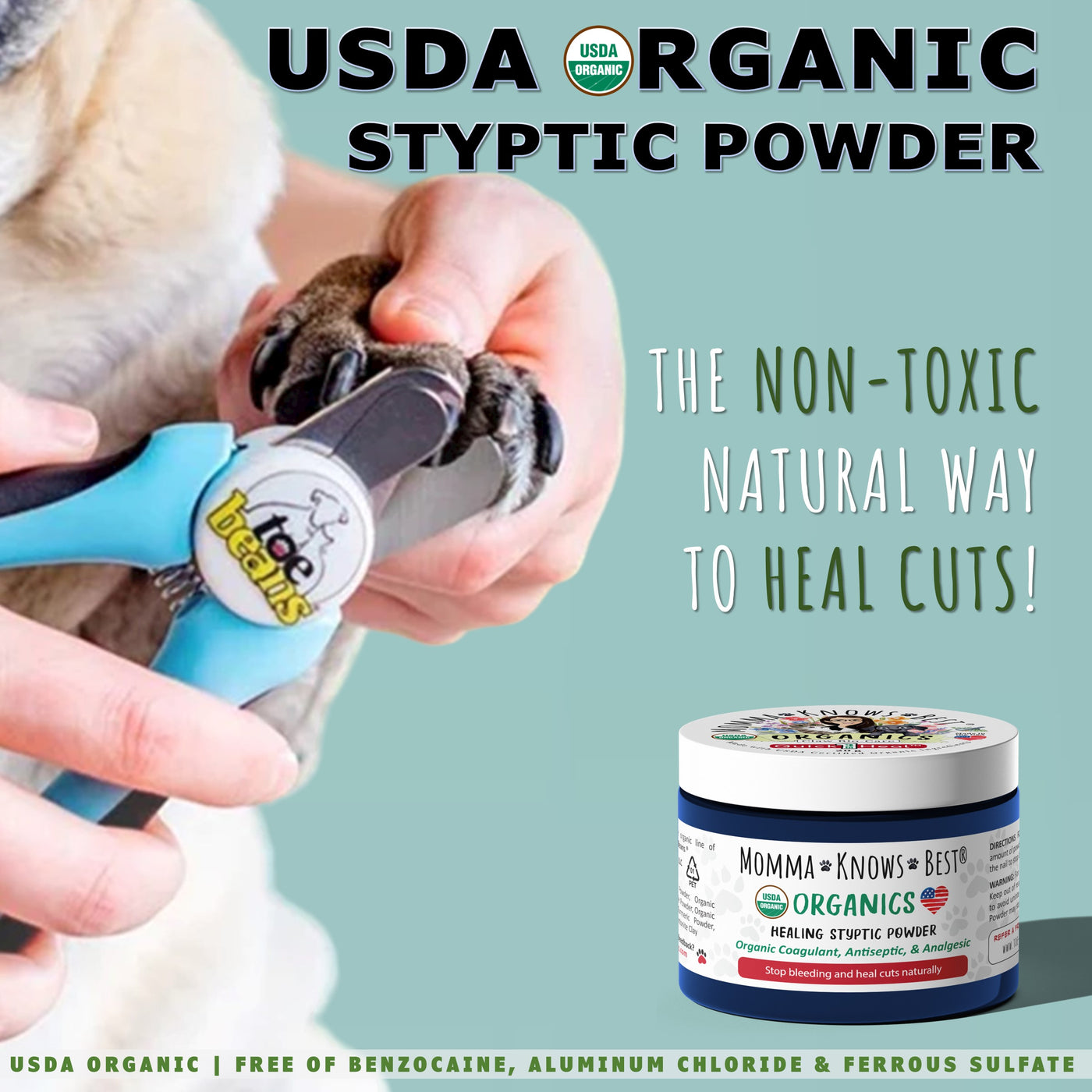 Styptic Powder for Dogs and Cats | USDA Certified Organic - toe beans